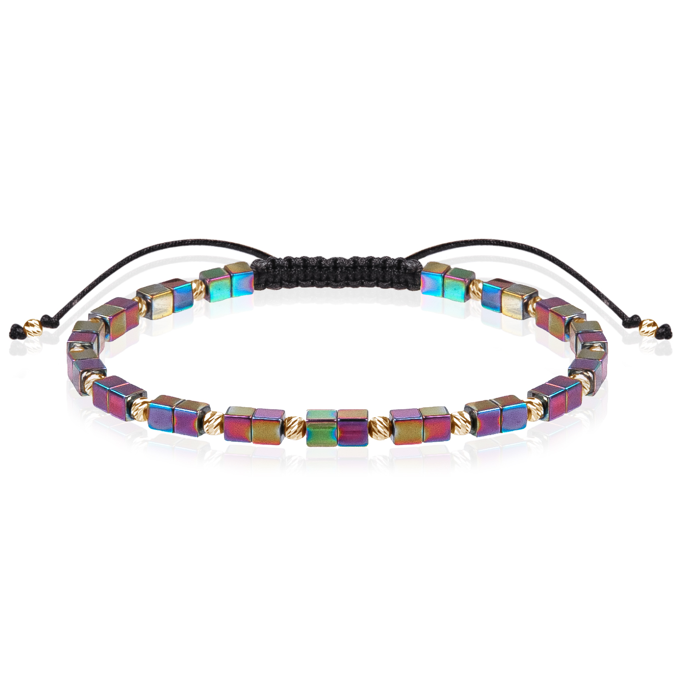 Bratara cu bile de Aur 14k, cristale semipretioase Hematit cub colorat ...