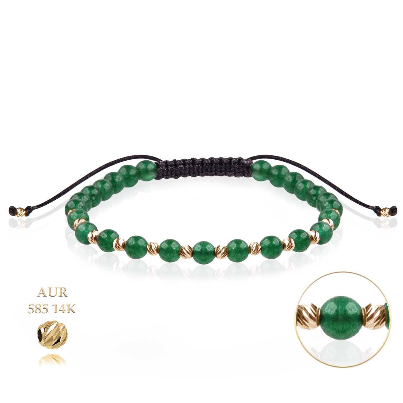 Bratara cu bile de Aur 14k, cristale semipretioase Jad verde - Culterie