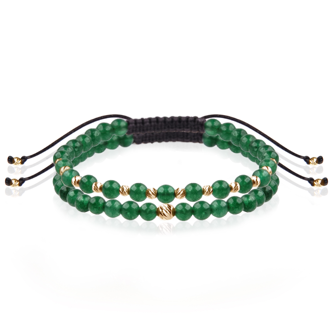 Set 2 Bratari cu bile de Aur 14k, cristale semipretioase Jad verde ...